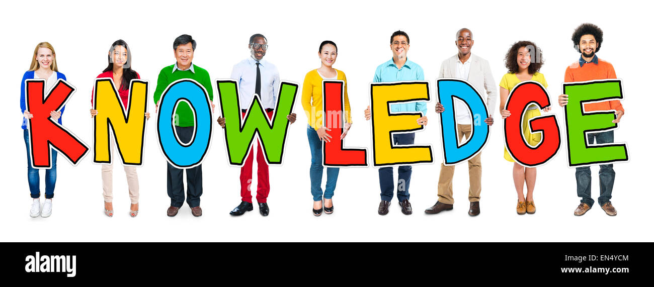 Group of People Standing Holding Knowledge Stock Photo - Alamy