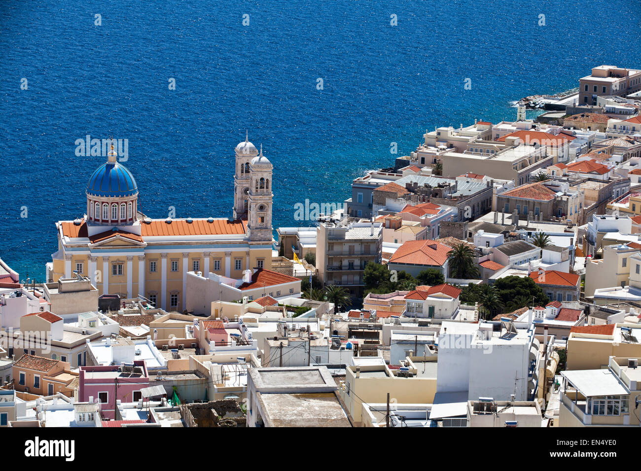 The port town of Ermoupolis in Syros in the Greek Islands Stock Photo ...
