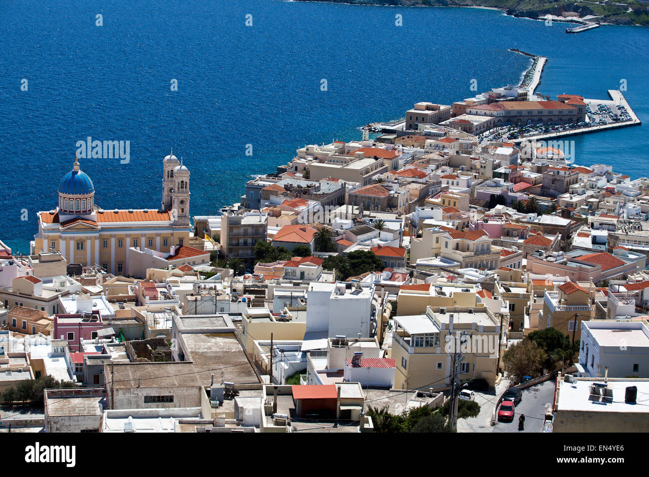 The port town of Ermoupolis in Syros in the Greek Islands Stock Photo ...