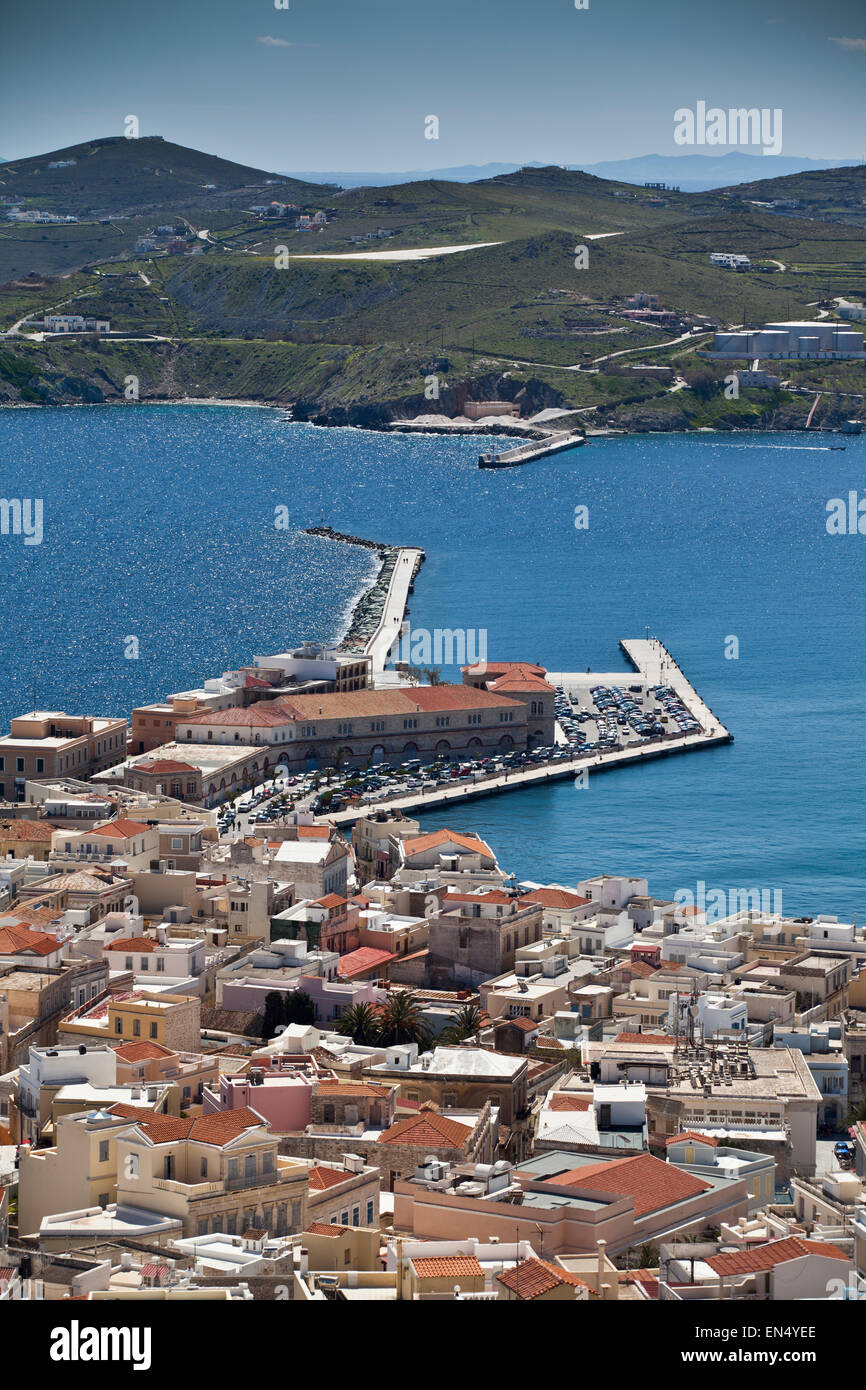 The port town of Ermoupolis in Syros in the Greek Islands Stock Photo ...