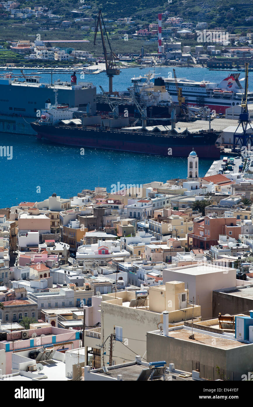The port town of Ermoupolis in Syros in the Greek Islands Stock Photo ...