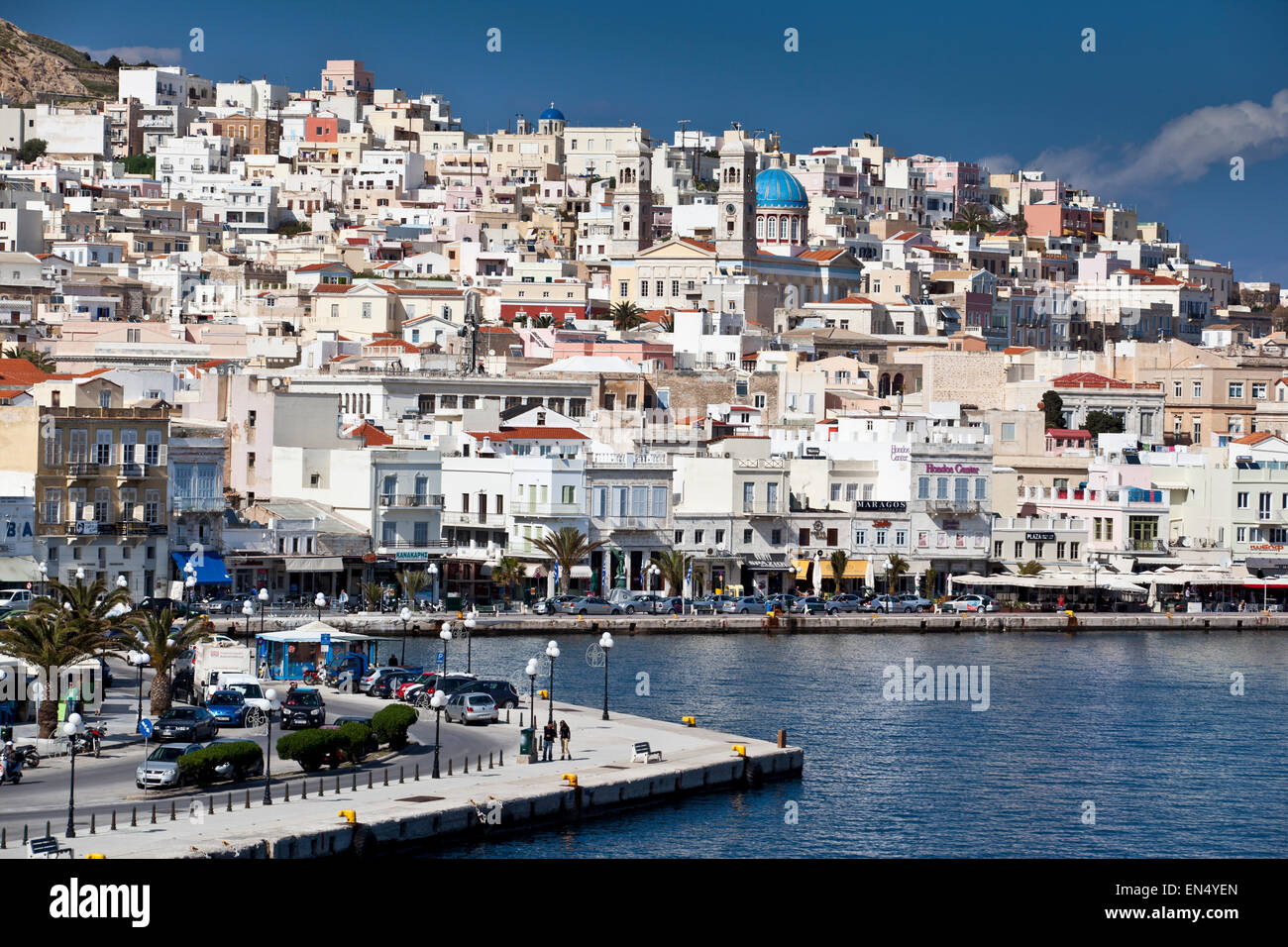 The port town of Ermoupolis in Syros in the Greek Islands Stock Photo ...