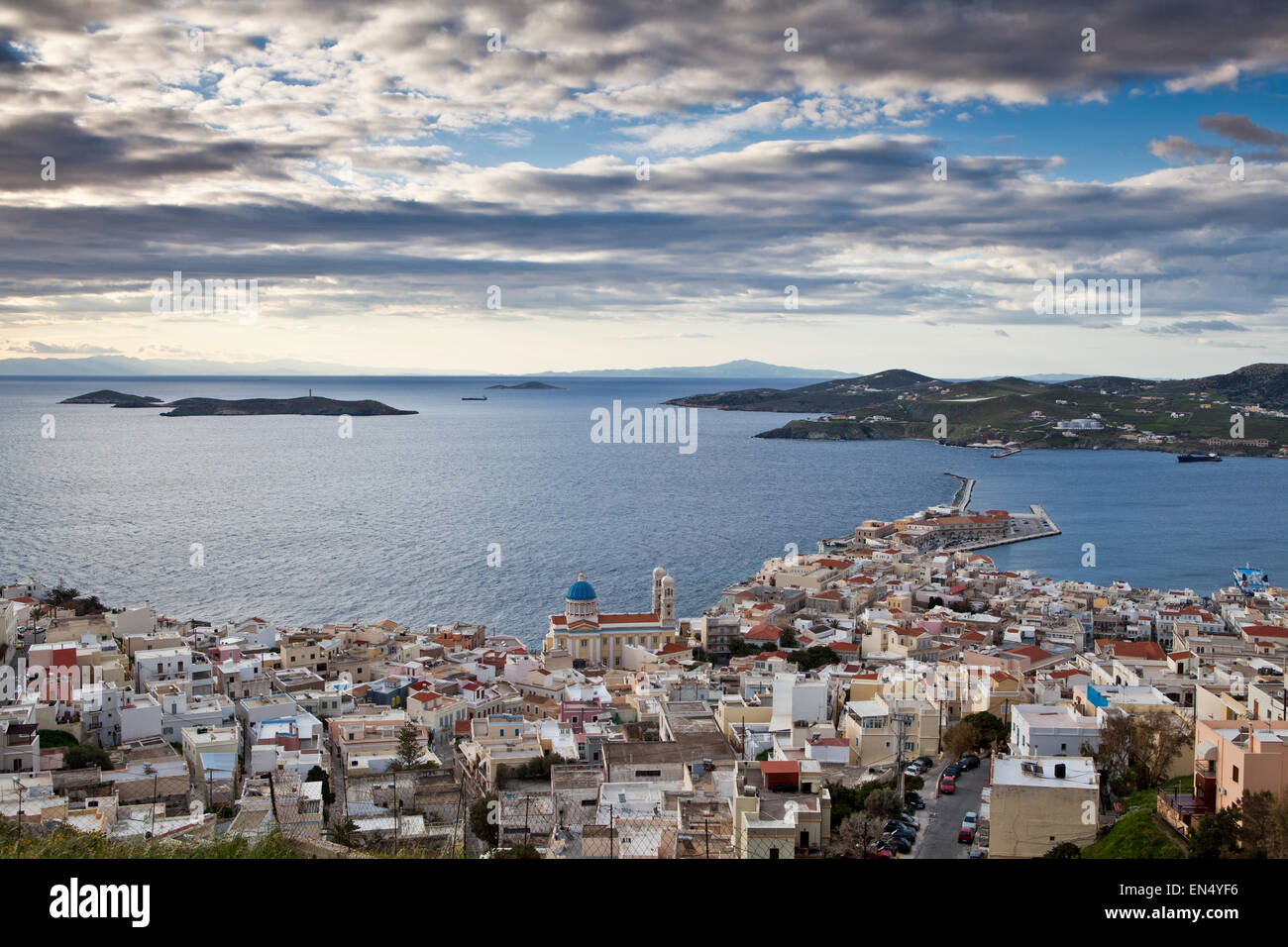 The port town of Ermoupolis in Syros in the Greek Islands Stock Photo ...