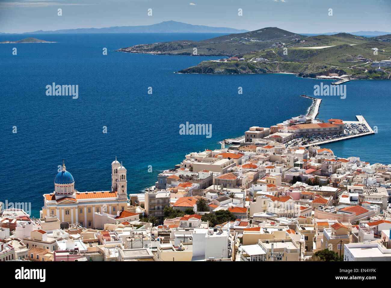 The port town of Ermoupolis in Syros in the Greek Islands Stock Photo ...