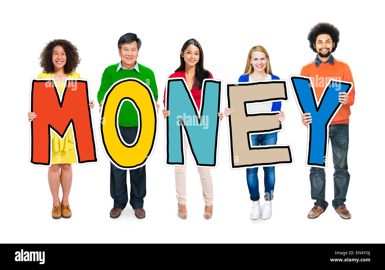 Group of People Standing Holding Money Stock Photo - Alamy