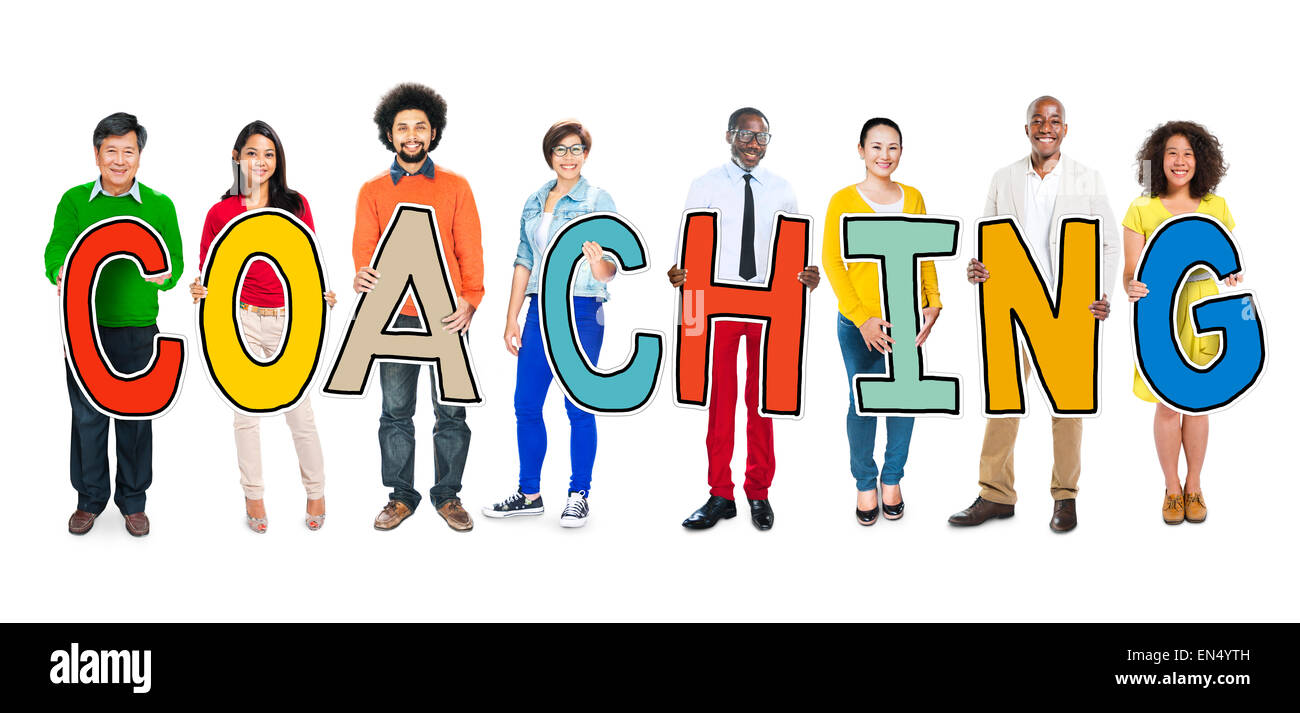 DIverse People Holding Text Coaching Stock Photo - Alamy