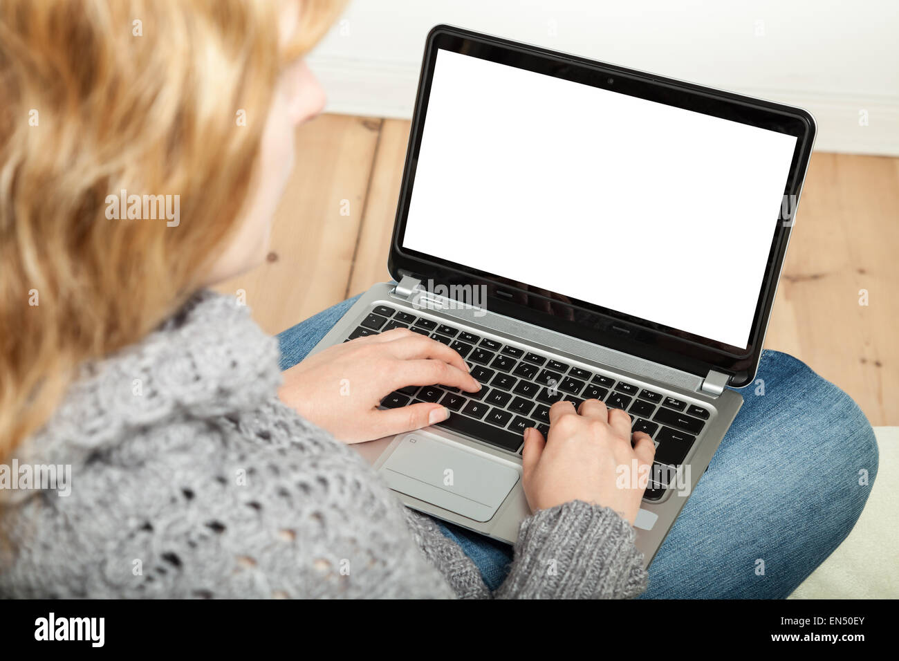 Woman hand laptop type hi-res stock photography and images - Alamy