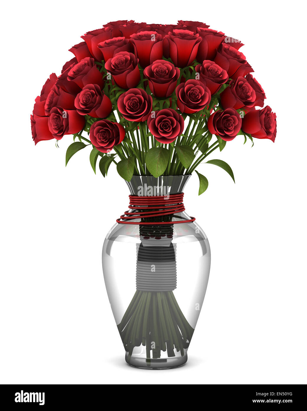 bouquet of red roses in vase isolated on white background Stock Photo ...