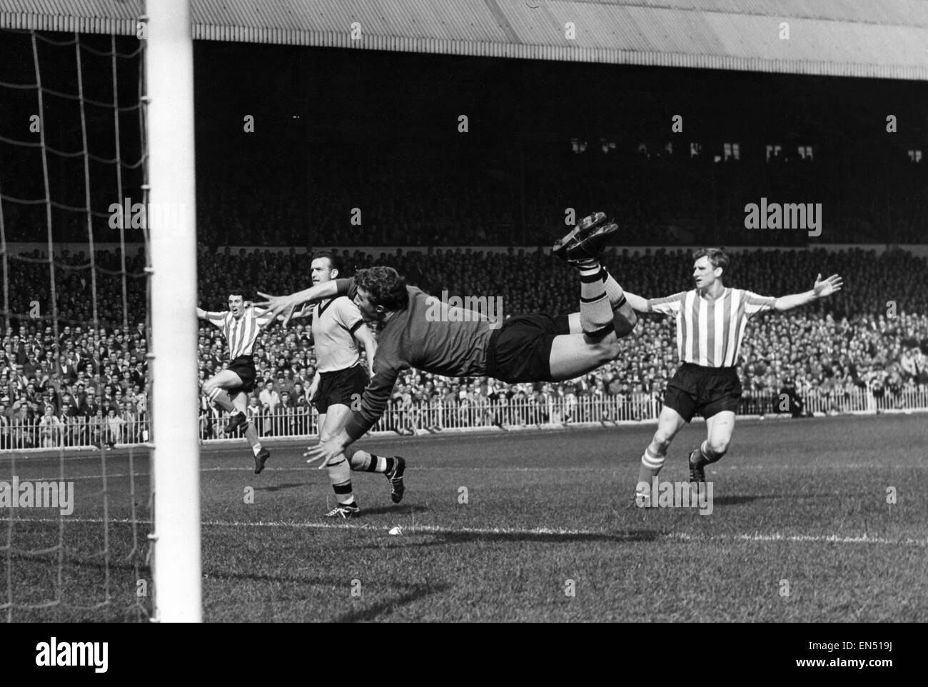 Wolverhampton Wanderers A dive by Wolves goalkeeper Davies for a shot ...