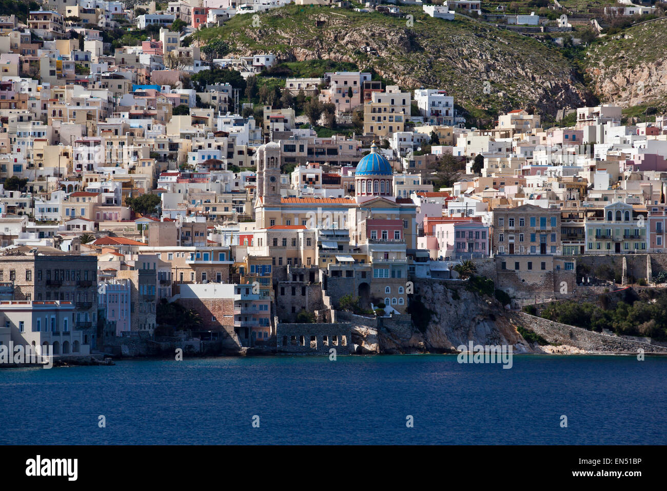 The port town of Ermoupolis in Syros in the Greek Islands Stock Photo ...