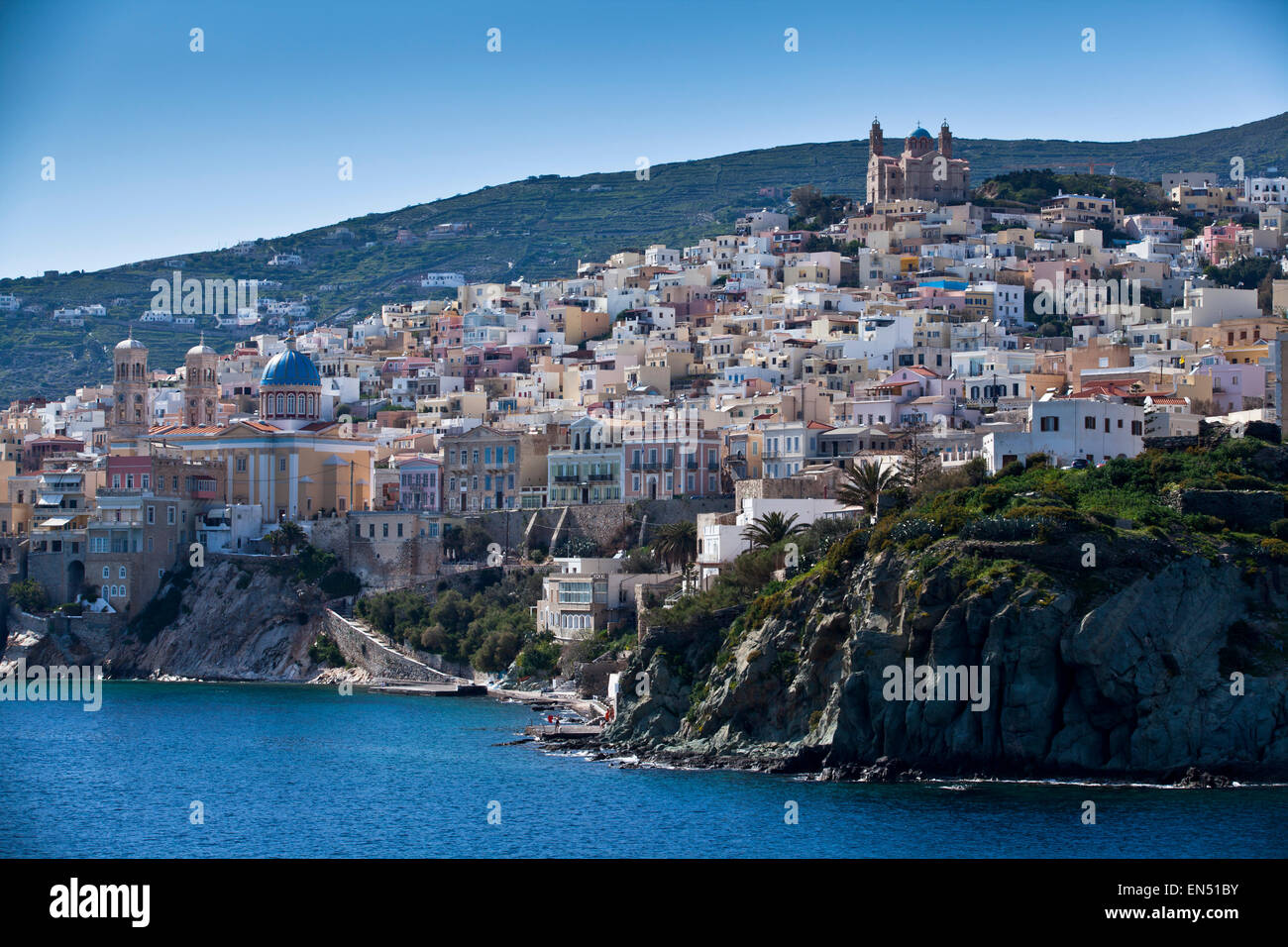 The port town of Ermoupolis in Syros in the Greek Islands Stock Photo ...