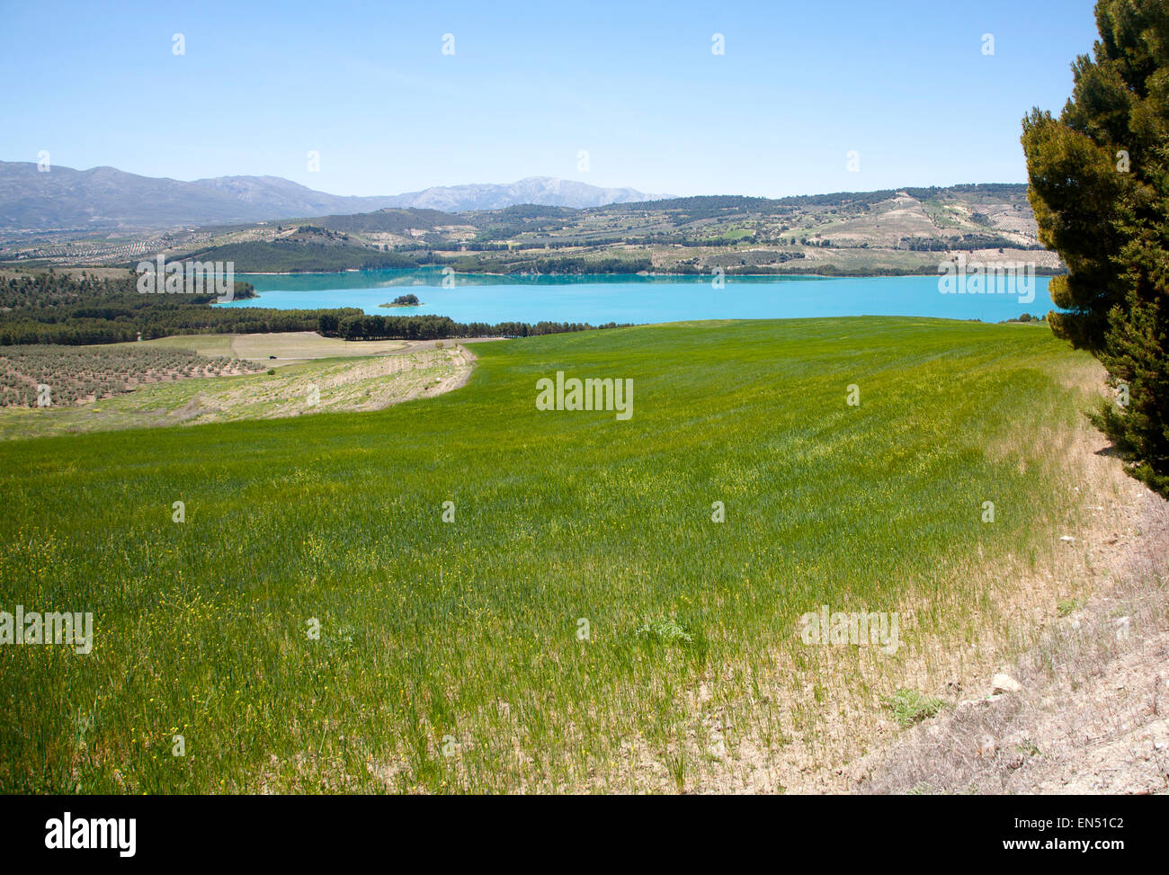 Los Bermejales Reservoir lake in Arenas del Rey, Granada province ...
