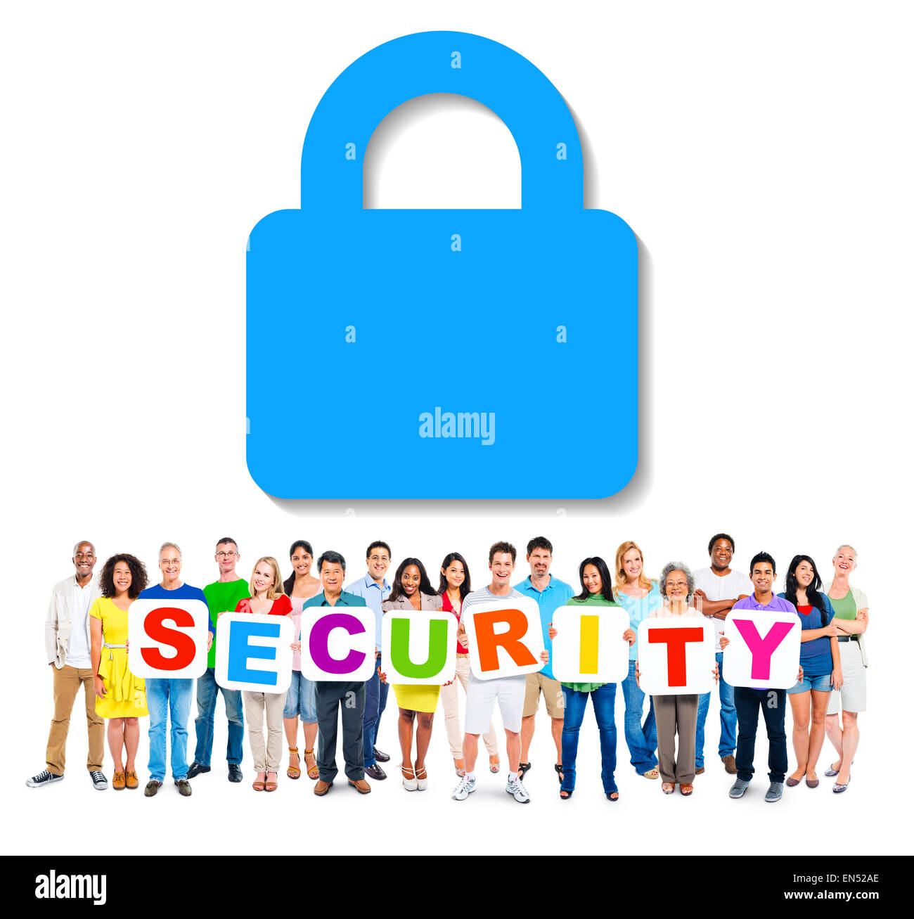 Multi-Ethnic Group Of People Holding Alphabet To Form Security And ...