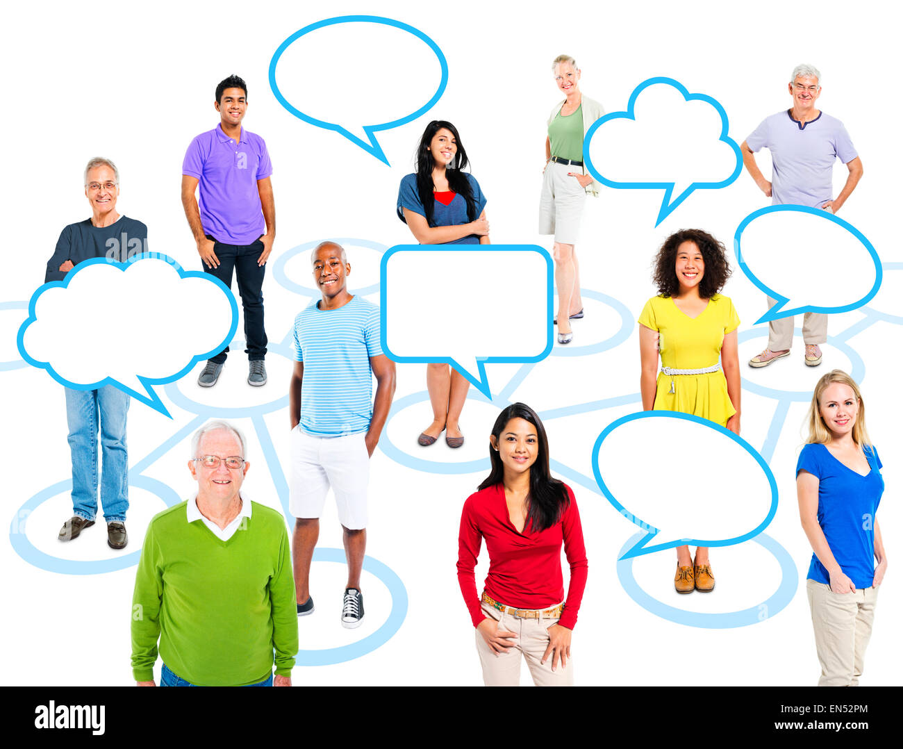 Cheerful Multi-Ethnic Group Of People Standing Individually In A Circle ...