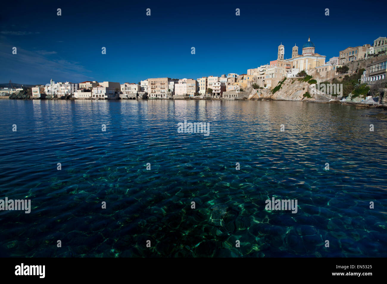 The port town of Ermoupolis in Syros in the Greek Islands Stock Photo ...