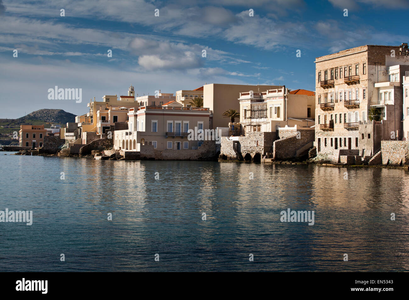 The port town of Ermoupolis in Syros in the Greek Islands Stock Photo ...