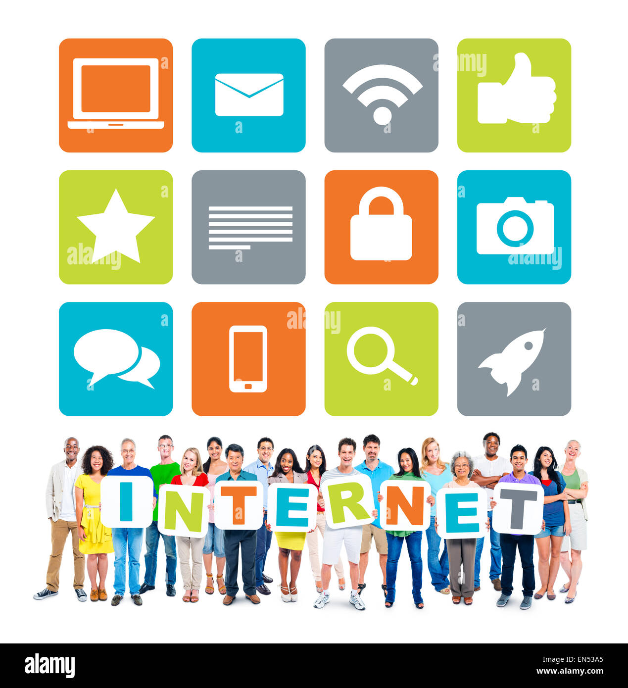 Multiethnic Group Of People Holding Alphabet To Form Internet And ...