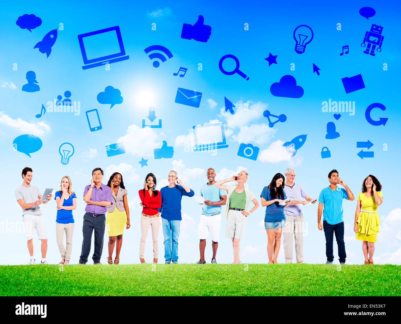 Group of Diverse Multi-Ethnic People Social Networking Outdoors and ...