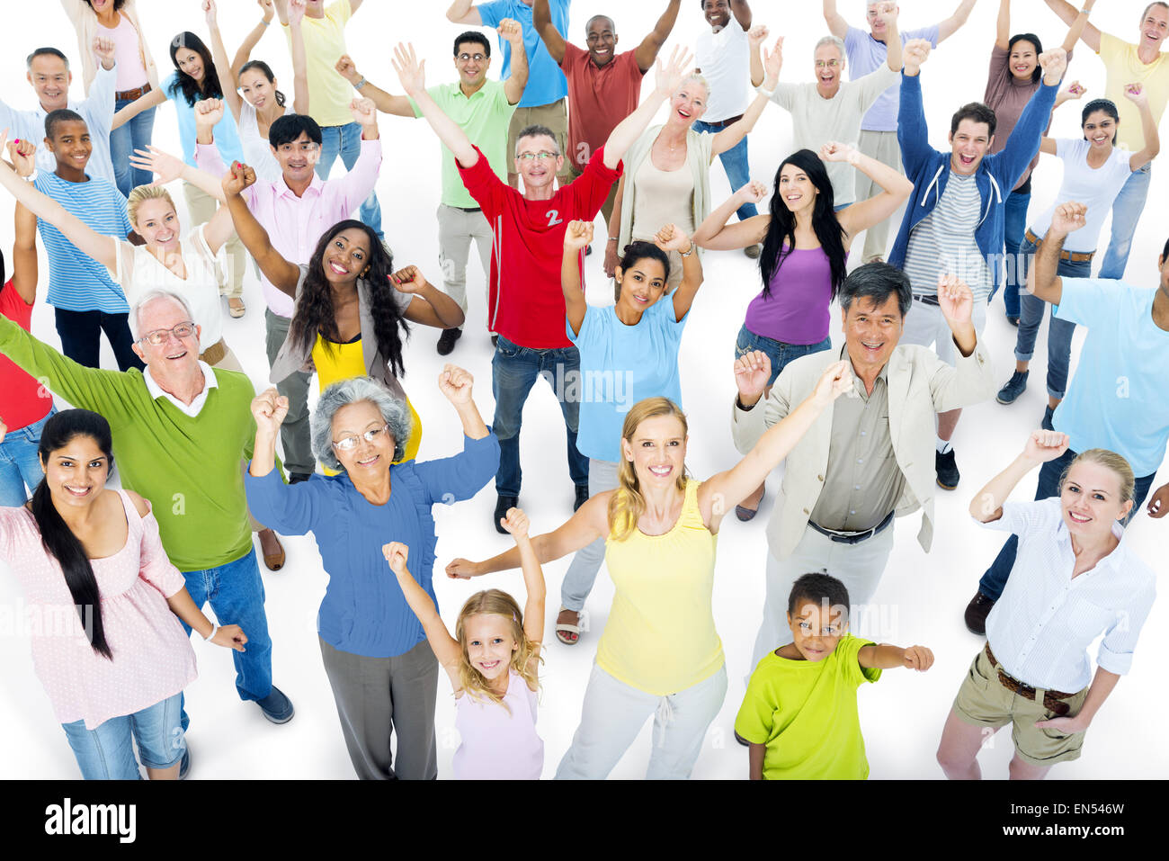 Standing hand raised crowd communication hi-res stock photography and ...