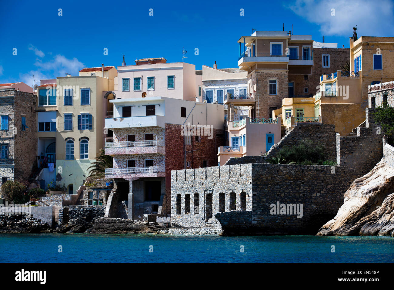 The port town of Ermoupolis in Syros in the Greek Islands Stock Photo ...