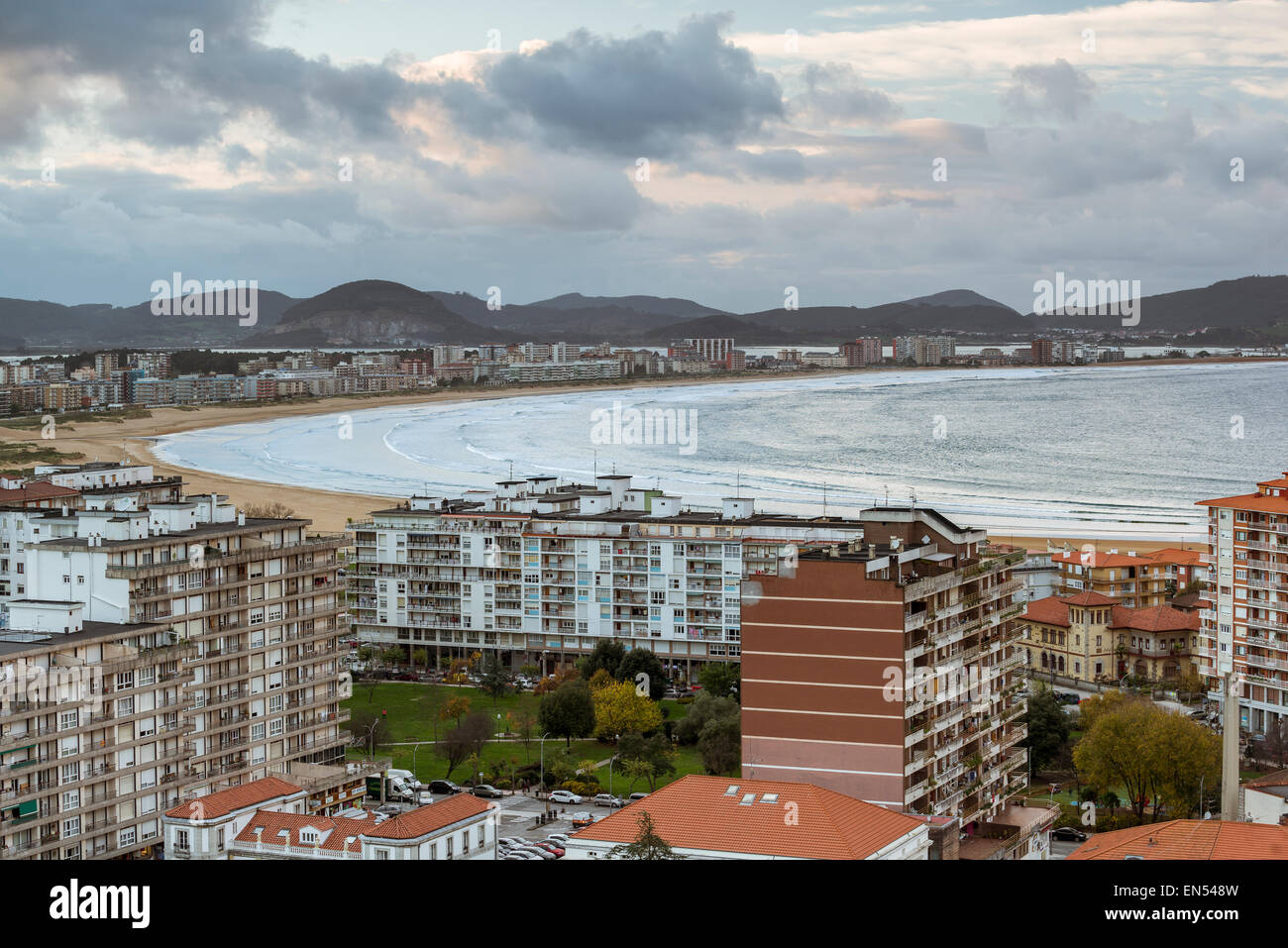 Beach and buildings in the town Laredo, Cantabria, Spain, Europe Stock ...