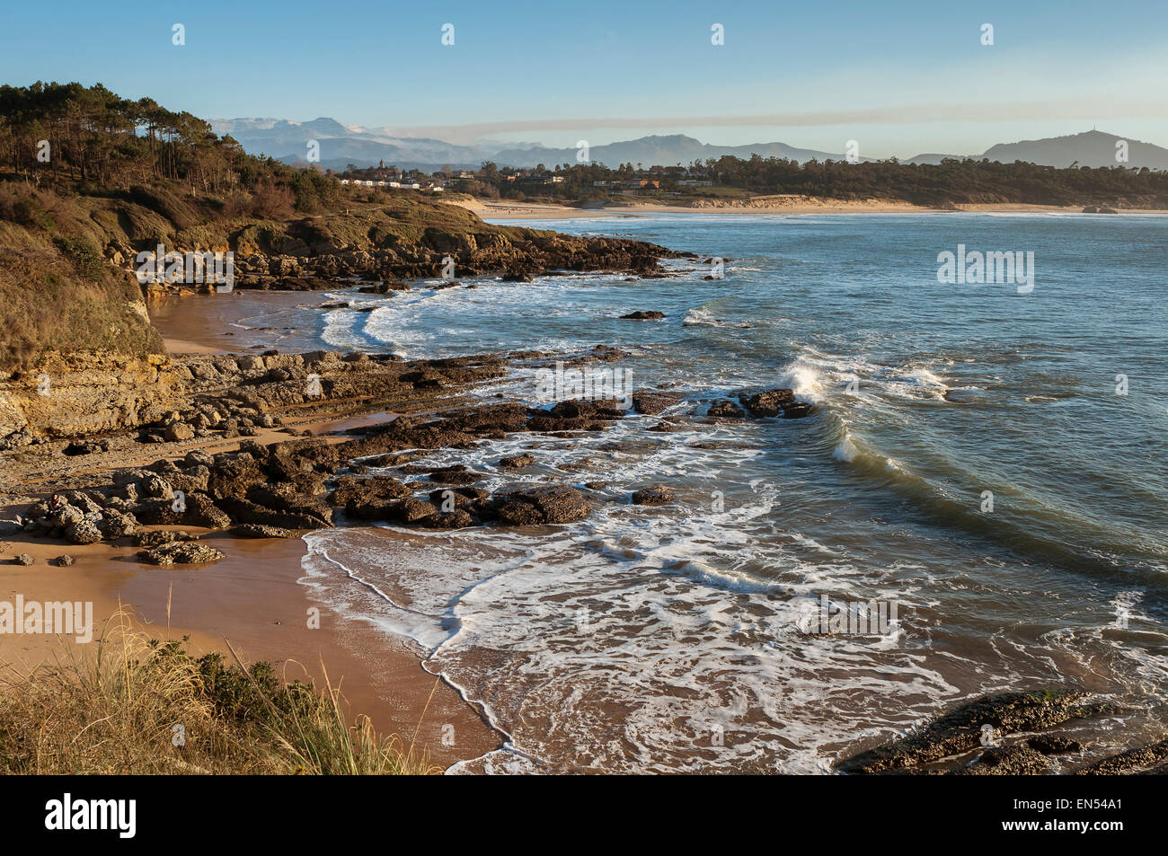 Seascape on the beach of Loredo, Cantabria, Spain, Europe Stock Photo ...