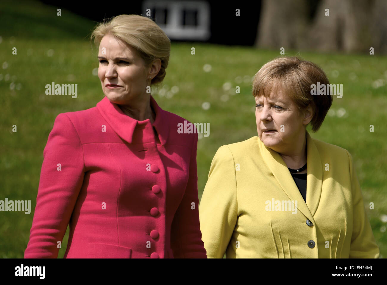 German Chancellor Angela Merkel (R) and Danish Prime Minister Helle ...