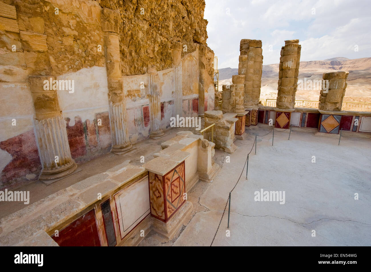 Pilasters and columns, plastered and painted with frescos at the lower ...