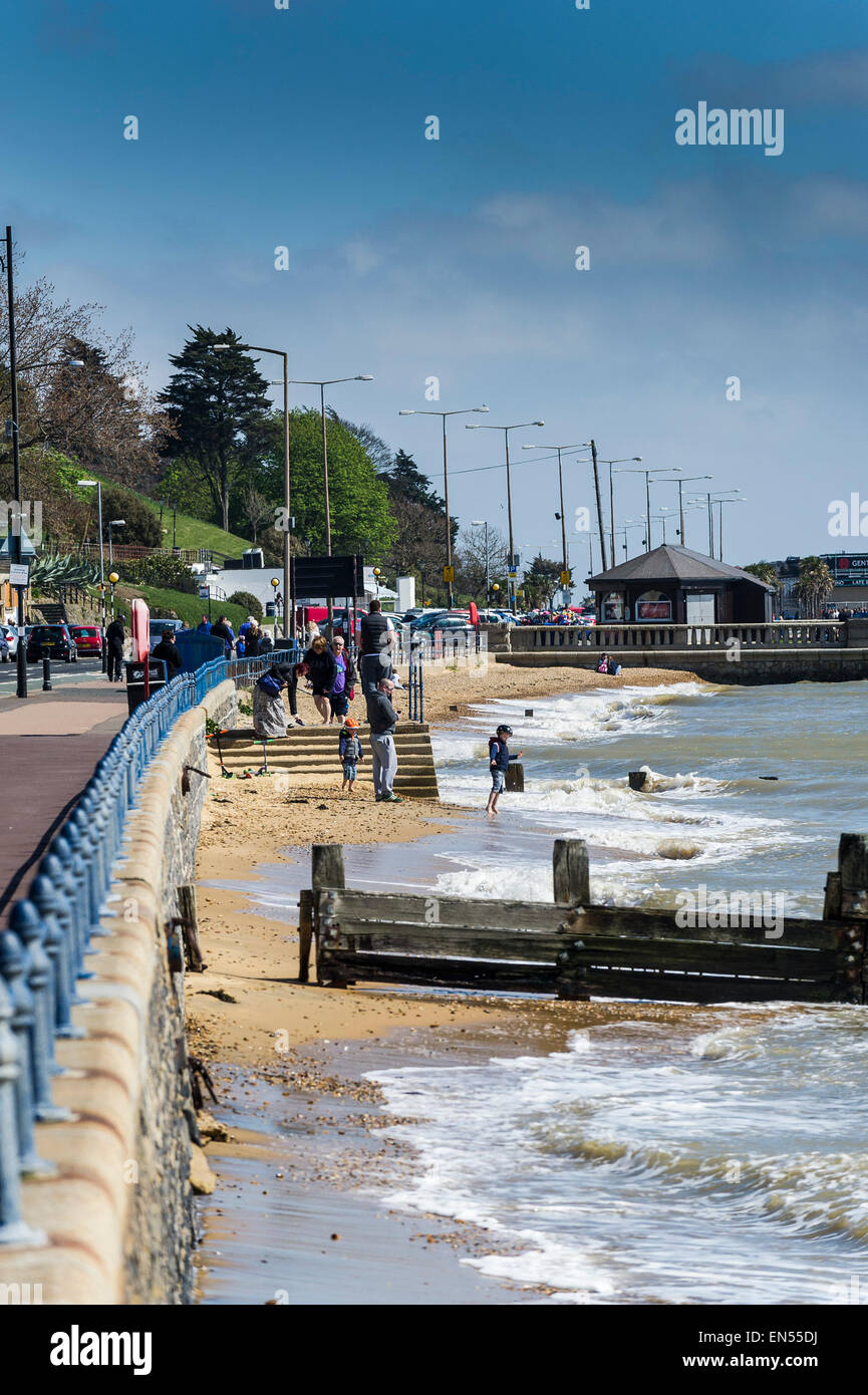 People enjoying the sunny weather on the seafront in Southend, Essex ...