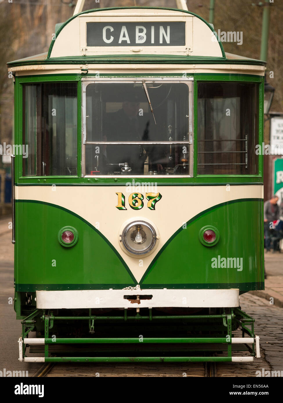 A vintage tram at the National Tramway Museum,Crich,Derbyshire,UK.taken ...