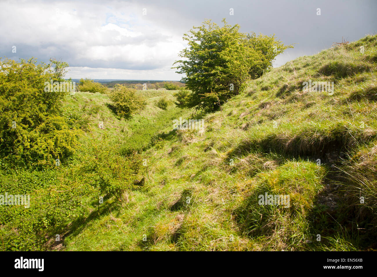 Ditch and embankment of the Wansdyke a Saxon defensive structure on All ...