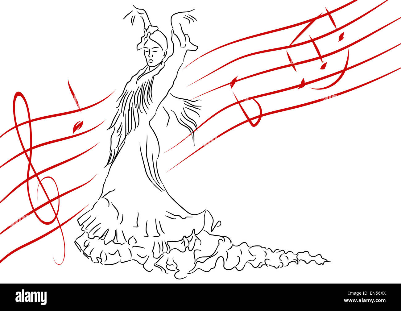 Woman dancing the Spanish dance in the background stave Stock Photo - Alamy