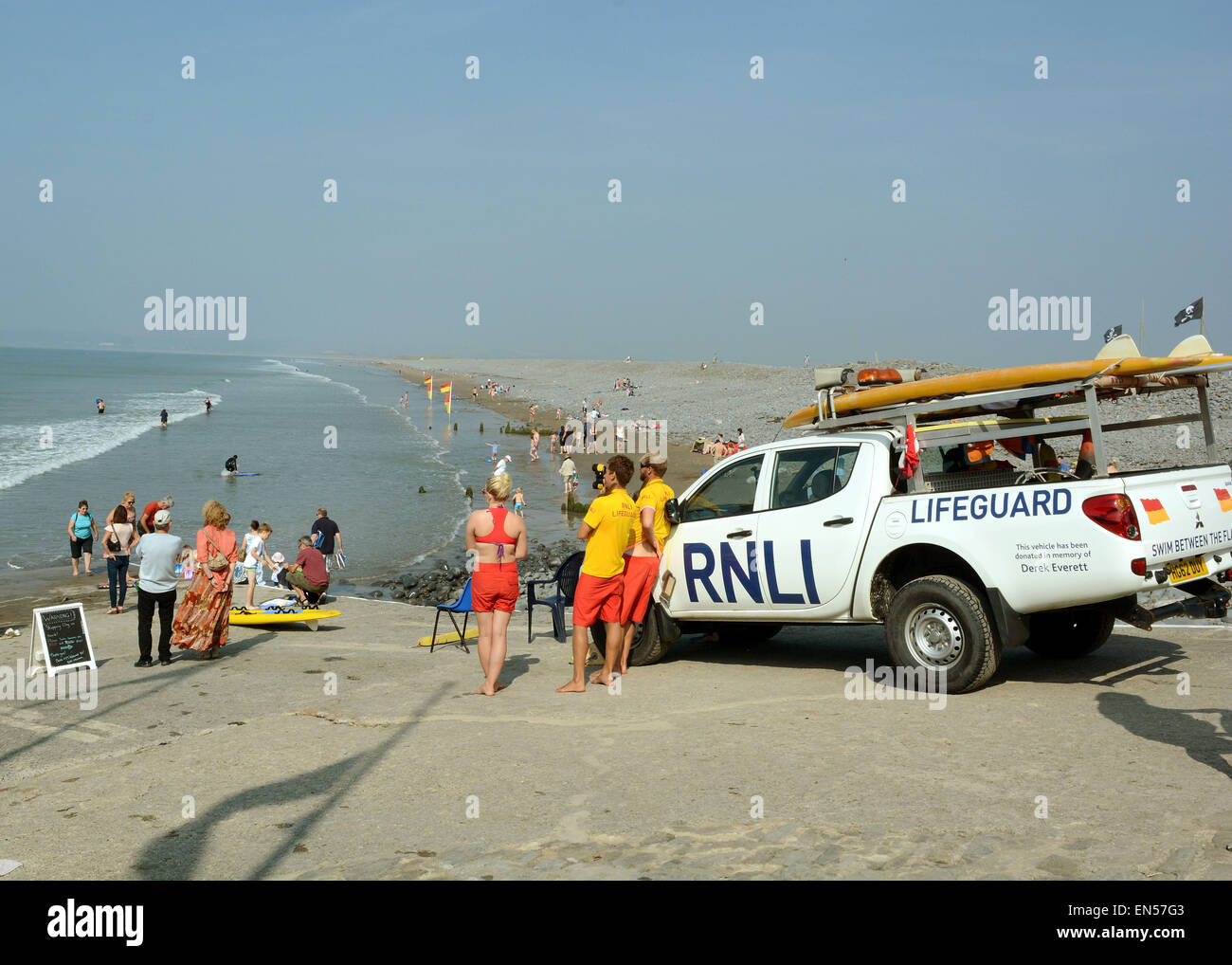 The RNLI lifeguards keep a watchful eye on the bathers and surfers on ...