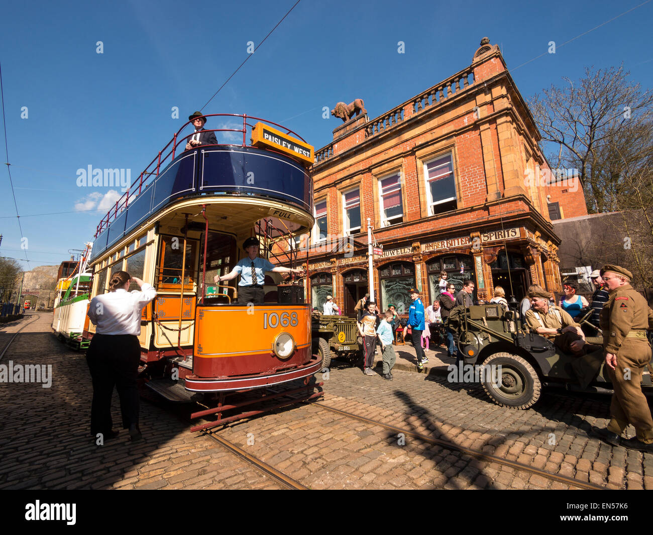 A vintage tram at the National Tramway Museum,Crich,Derbyshire,UK.taken ...