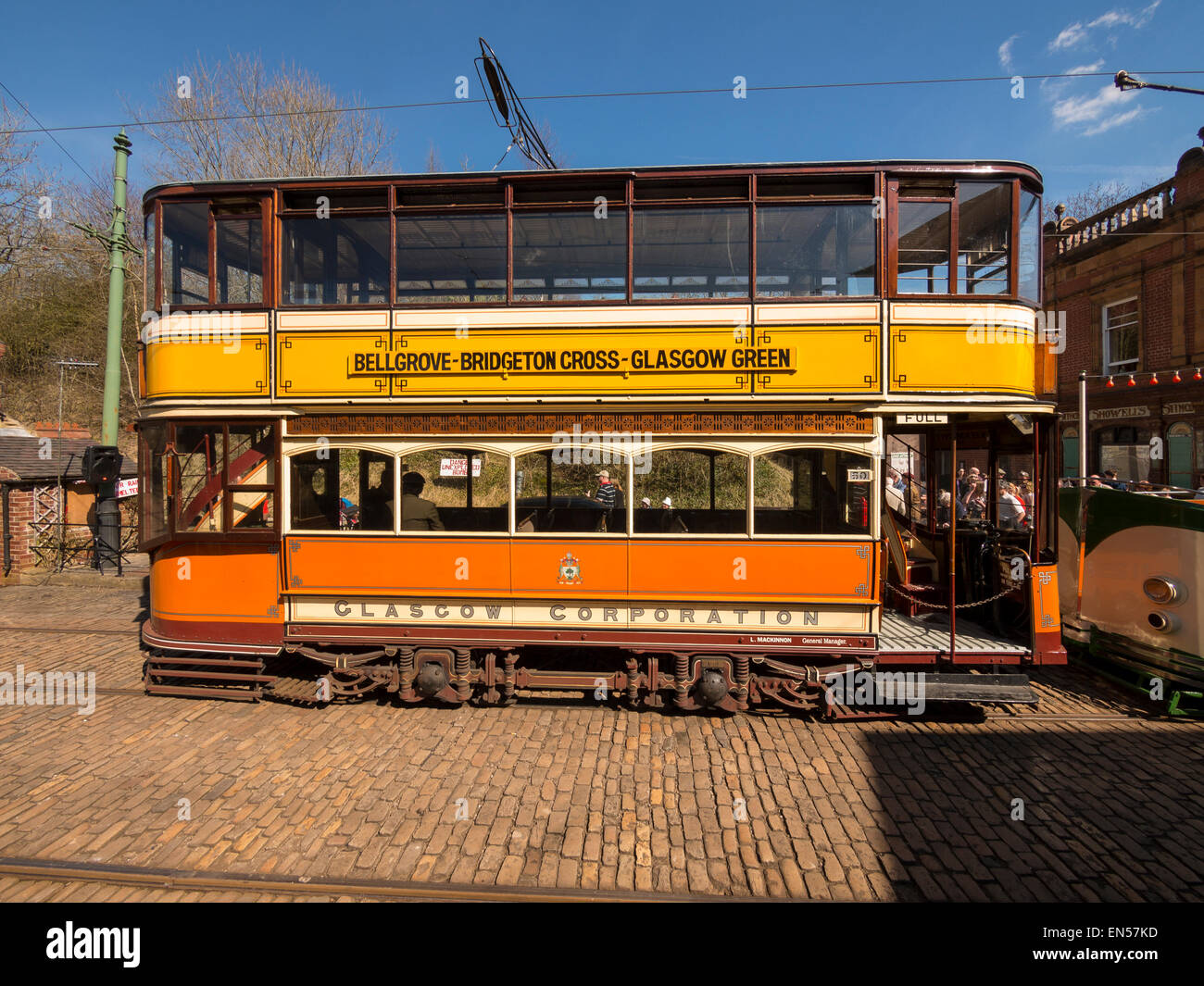 A vintage tram at the National Tramway Museum,Crich,Derbyshire,UK.taken ...