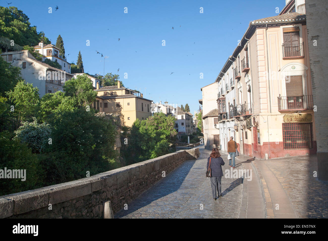 Historic buildings on Carrera del Darro and by the Rio Darro river ...