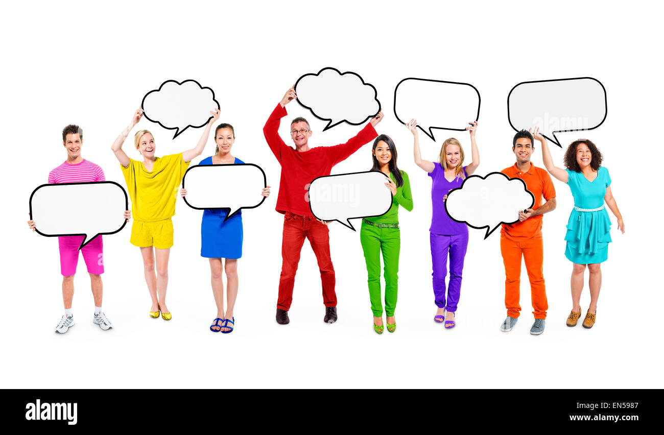 Colorfully Dressed Multi-Ethnic People in a Row Isolated on White and ...