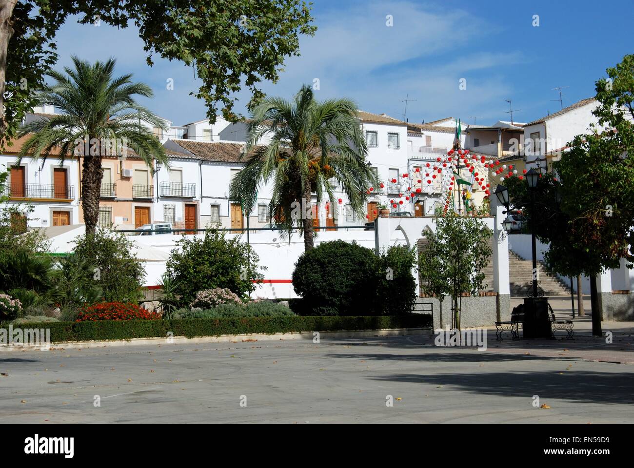 View of the town square with townhouses to the rear, Rute, Cordoba ...