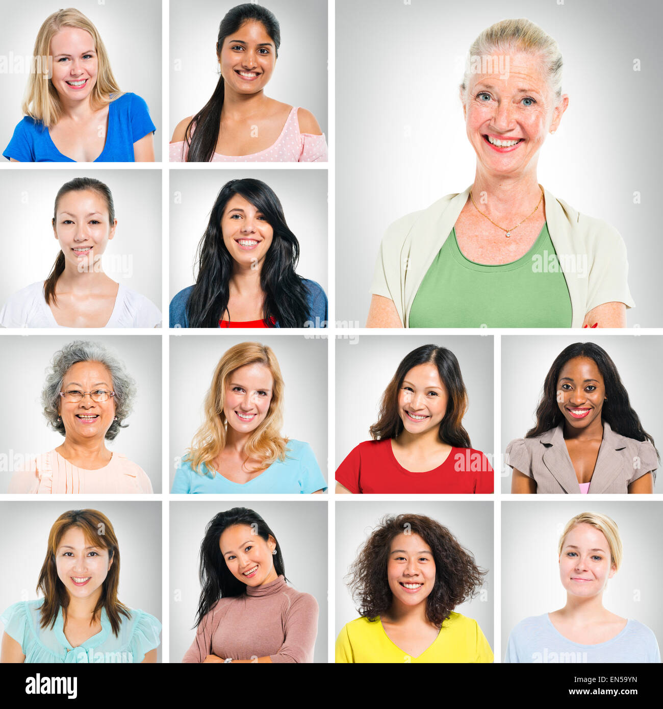 Group of multi ethnic women smiling Stock Photo - Alamy