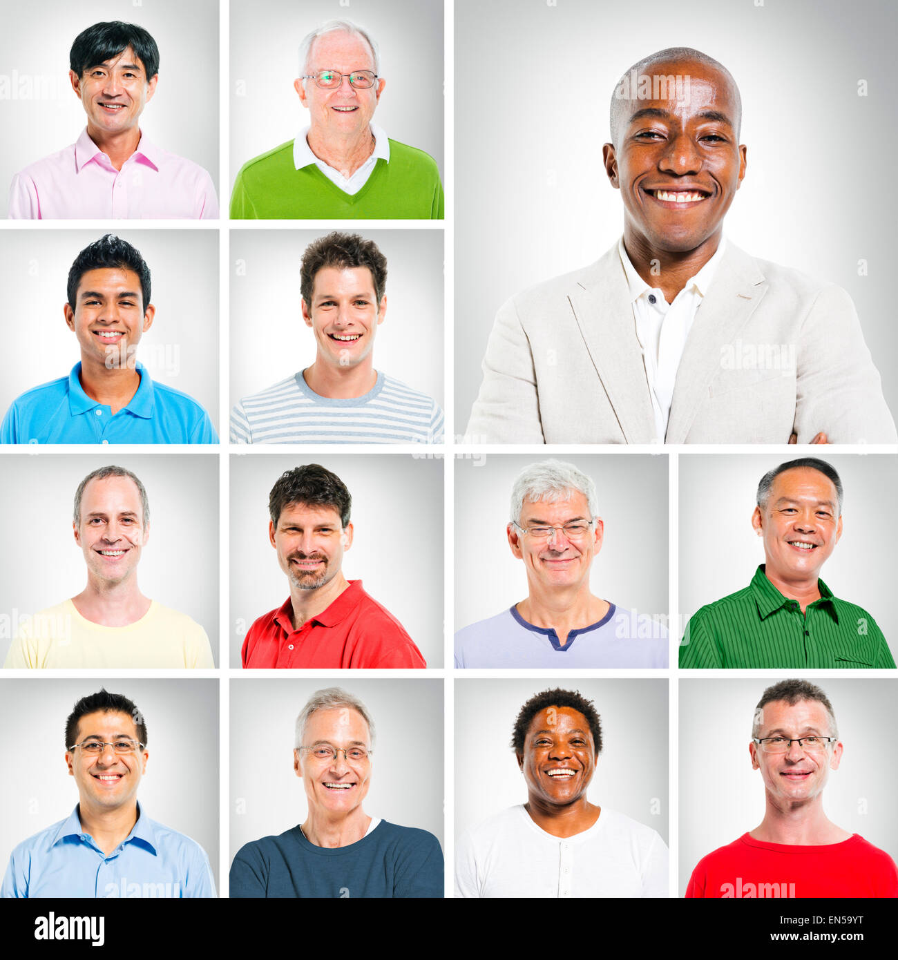Group of multi ethnic men smiling Stock Photo - Alamy