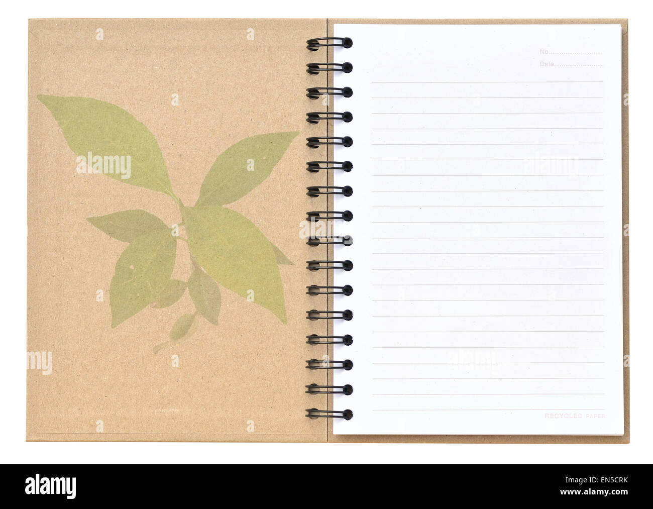 Open recycle notebook with tree pattern on cover Stock Photo - Alamy