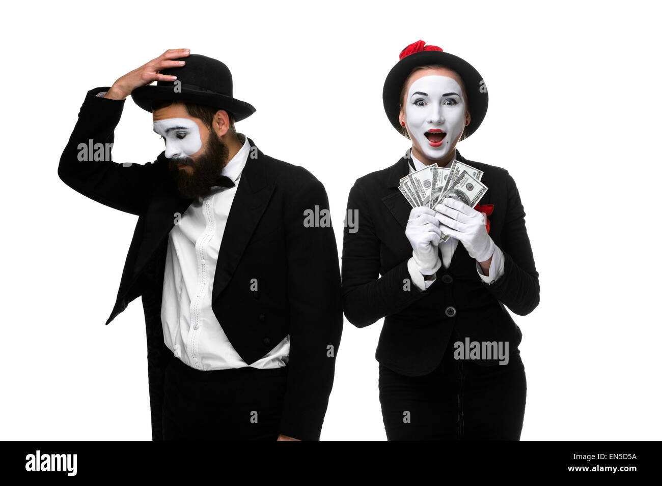 memes as businesswoman and businessman counting money Stock Photo - Alamy