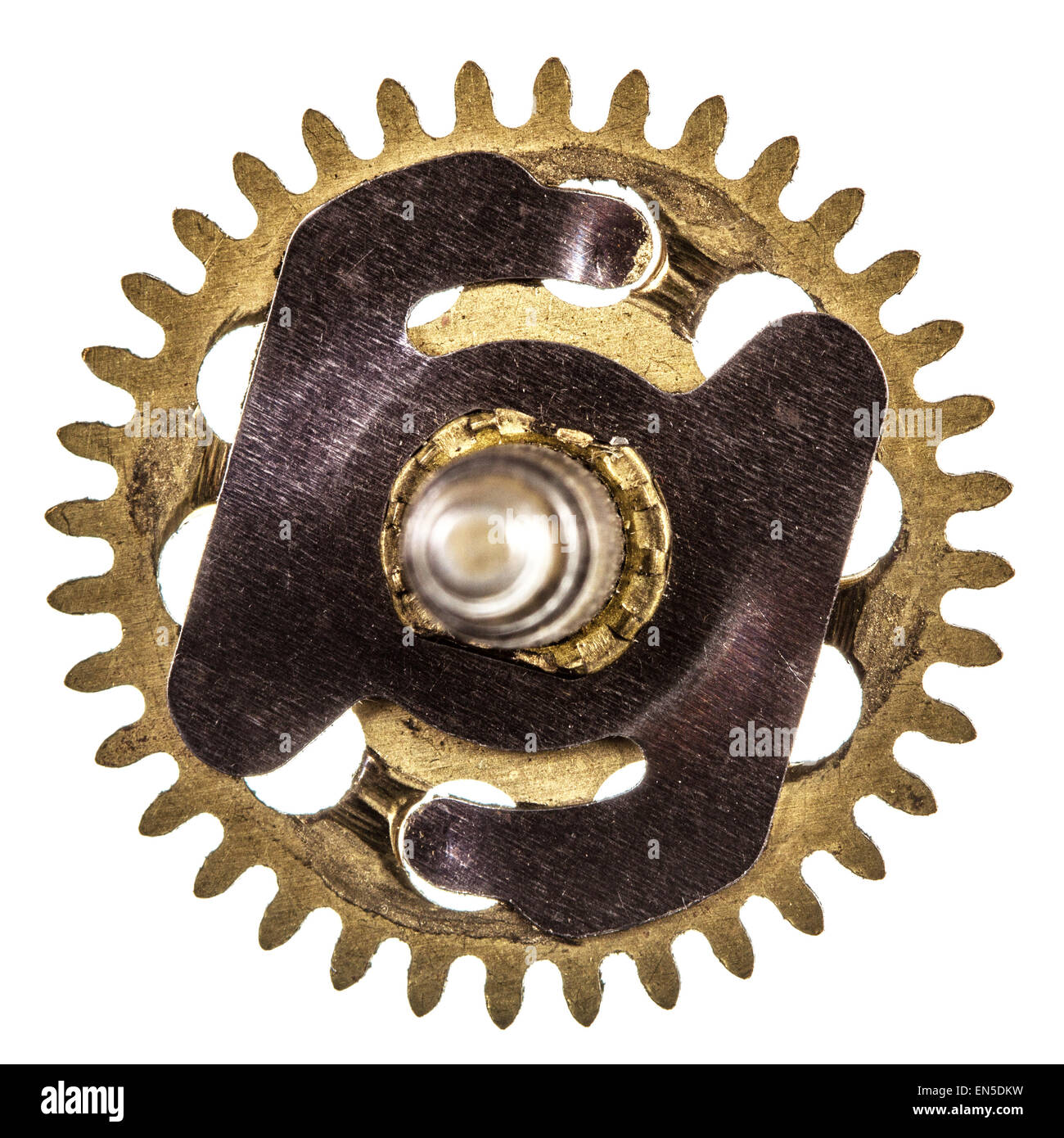 Pinion of old clock mechanism, isolated on white background Stock Photo ...