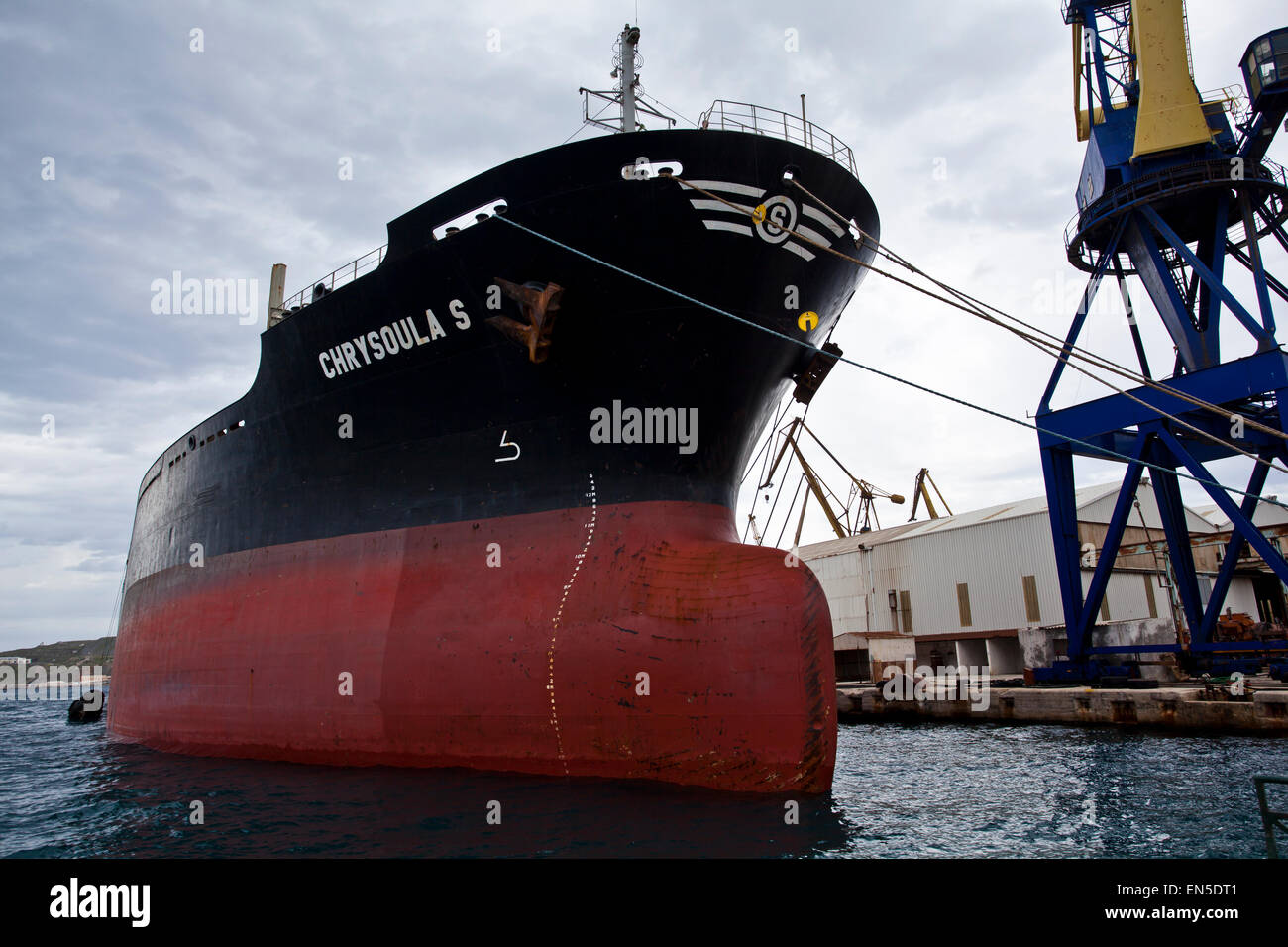 The bulk carrier ship "Chrysoula S" moored in Ermoupolis, Syros in the ...
