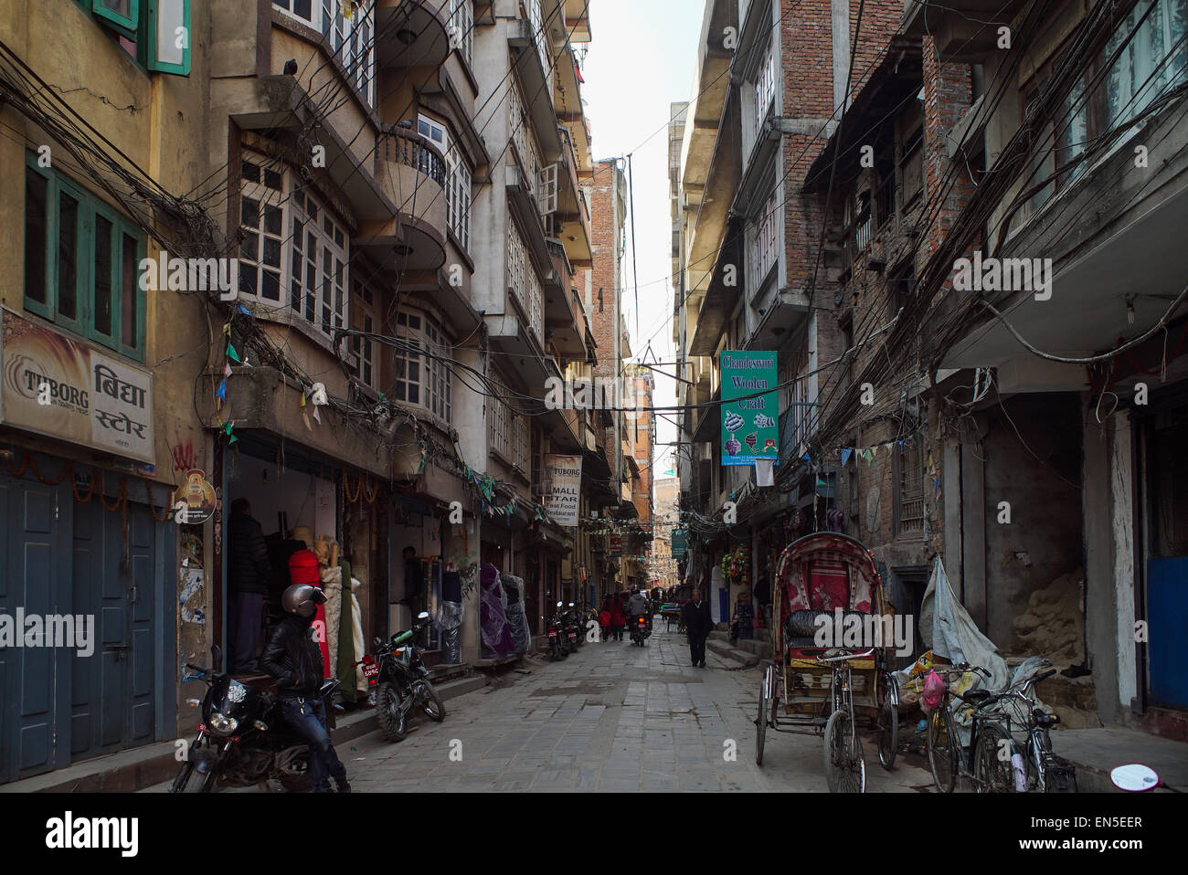 On the streets of Thamel in Kathmandu, Nepal, the heart of the tourist ...