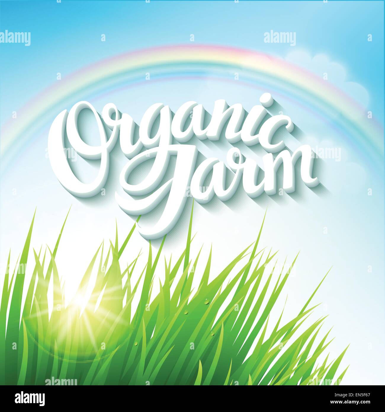 Organic Farm Logo with grass and rainbow EPS 10 Stock Vector Image ...