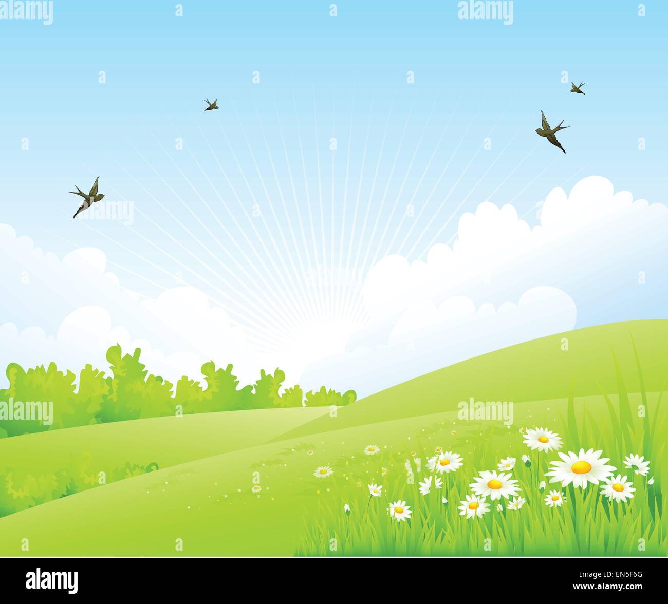 Clean spring amazing scenery. Vector nature landscape Stock Vector ...