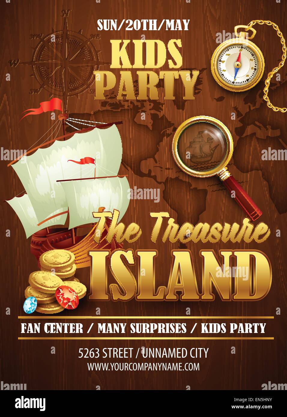 Treasure Island party flyer. Vector template EPS 10 Stock Vector Image ...