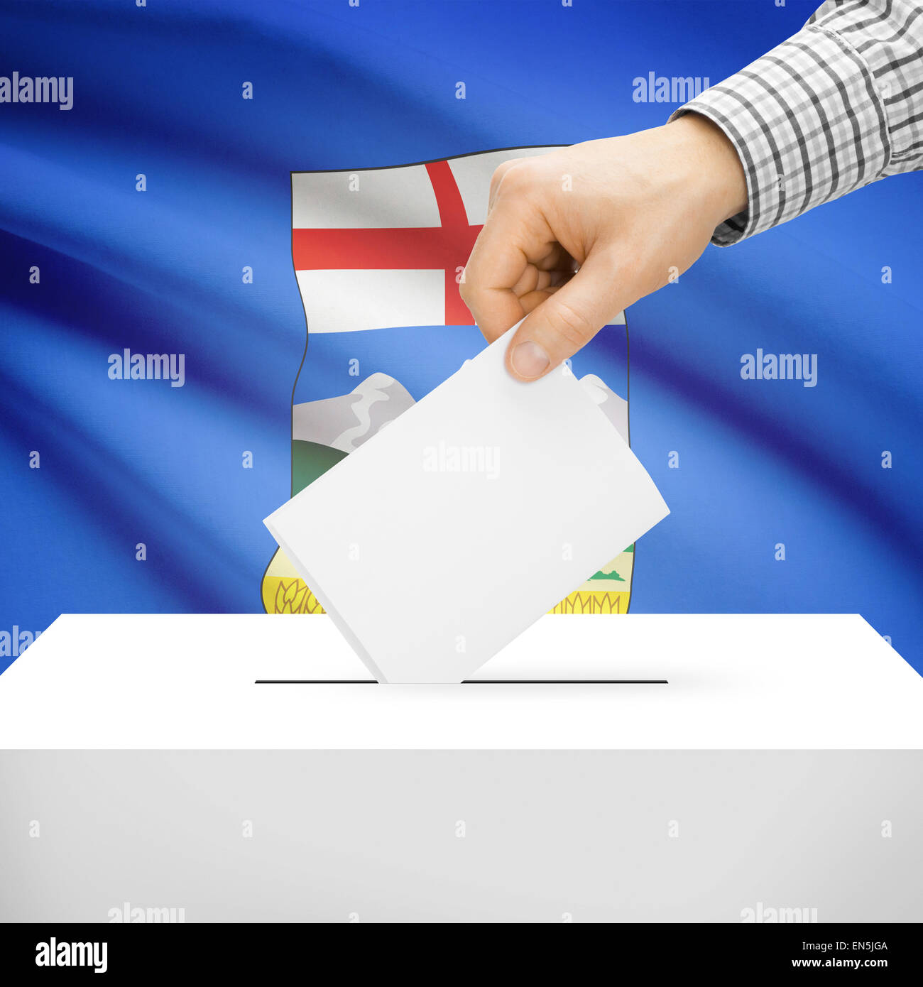 Ballot box with Canadian province flag on background series - Alberta ...