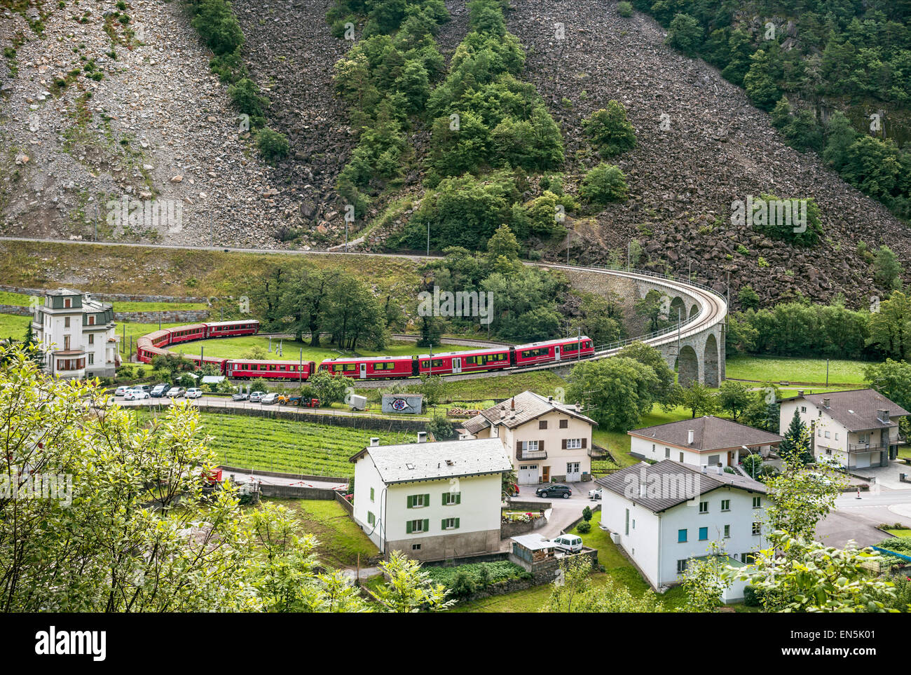 Brusio spiral viaduct, Valposchiavo, Switzerland | Brusio Stock Photo ...